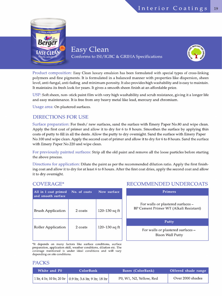 Easy Clean Data Sheet | PDF