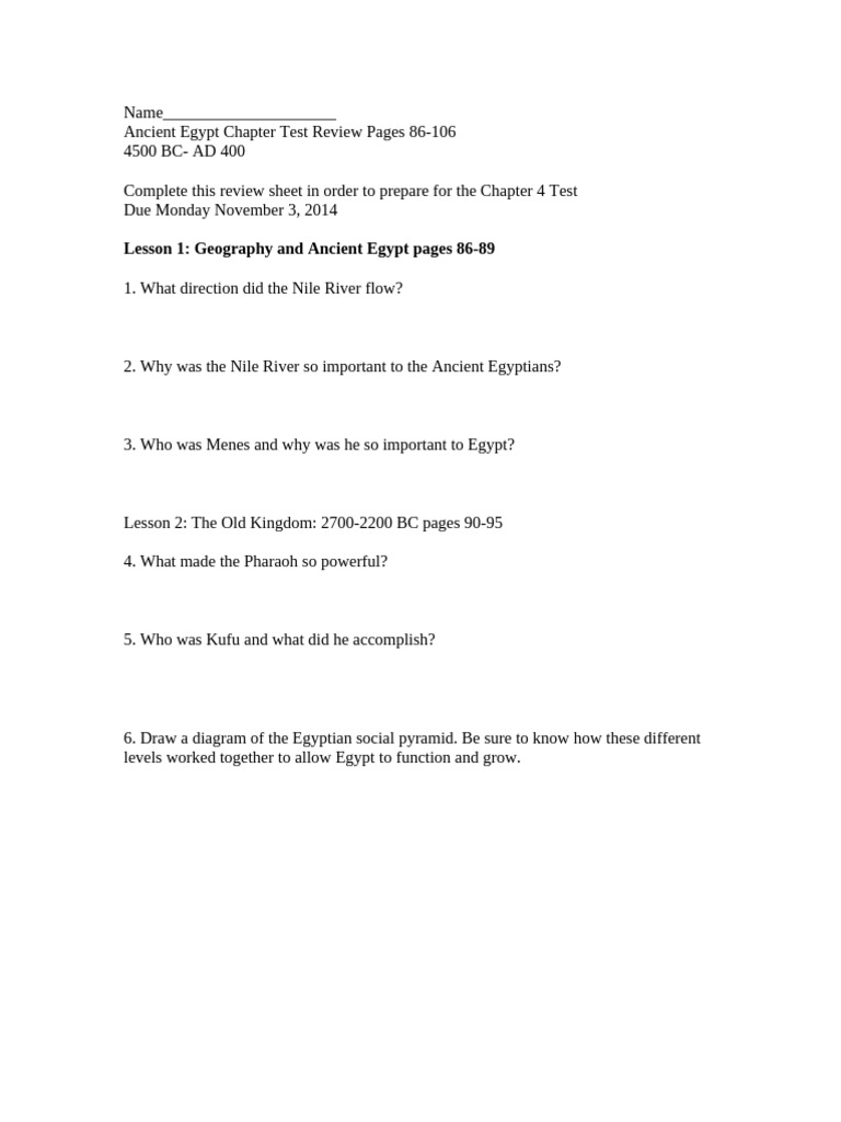 Ancient Egypt Review Sheet | PDF