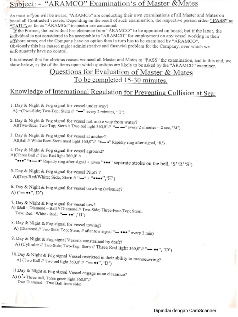 Aramco Examination Master & CH Mate | PDF