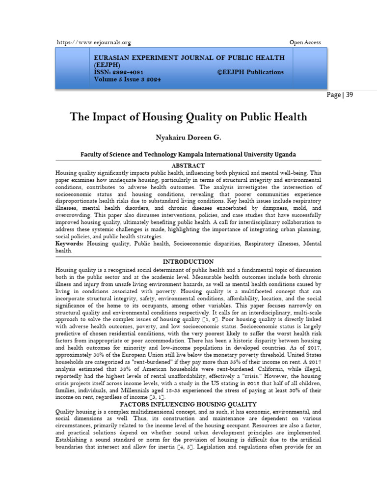 The Impact of Housing Quality On Public Health (WWW - Kiu.ac - Ug ...
