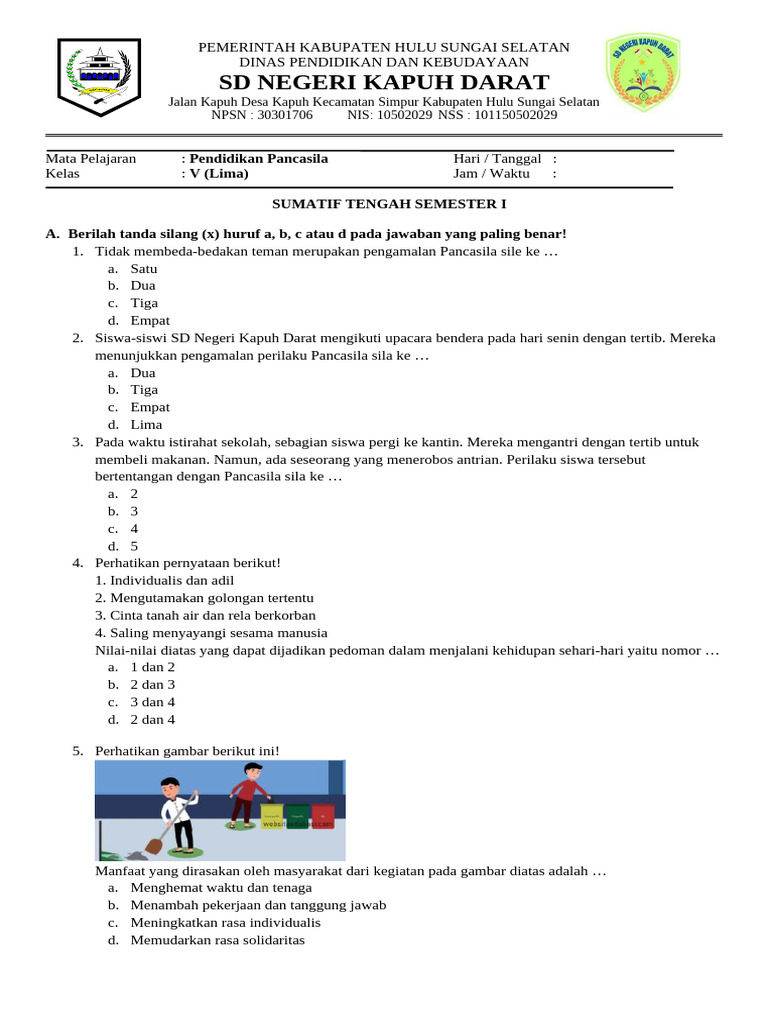 Soal STS Kelas 4 Pendidikan Pancasila | PDF