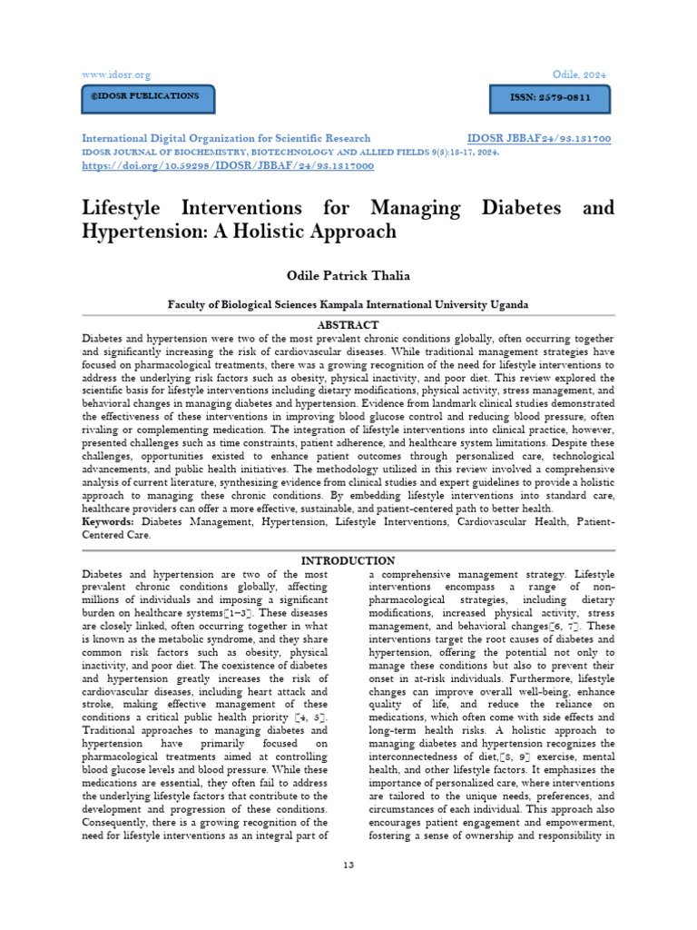 Lifestyle Interventions For Managing Diabetes and Hypertension: A ...
