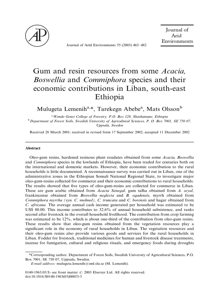 Gum and Resin Resources From Some Acacia, Boswellia and Commiphora ...