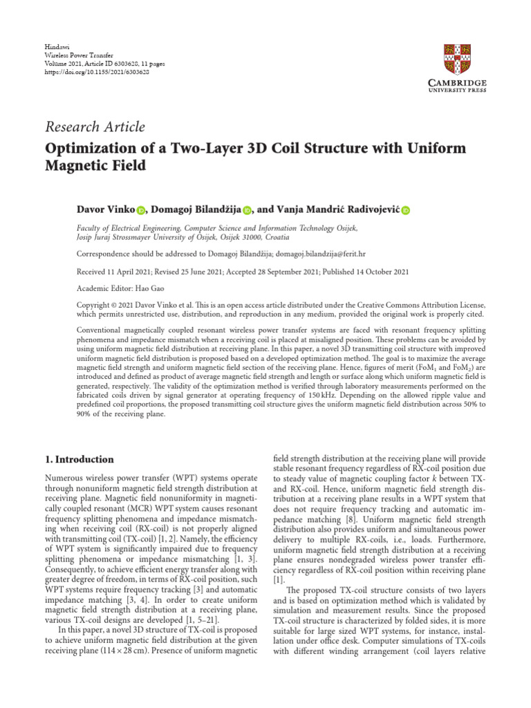 Optimization of A Two-Layer 3d Coil Structure With Uniform Magnetic ...
