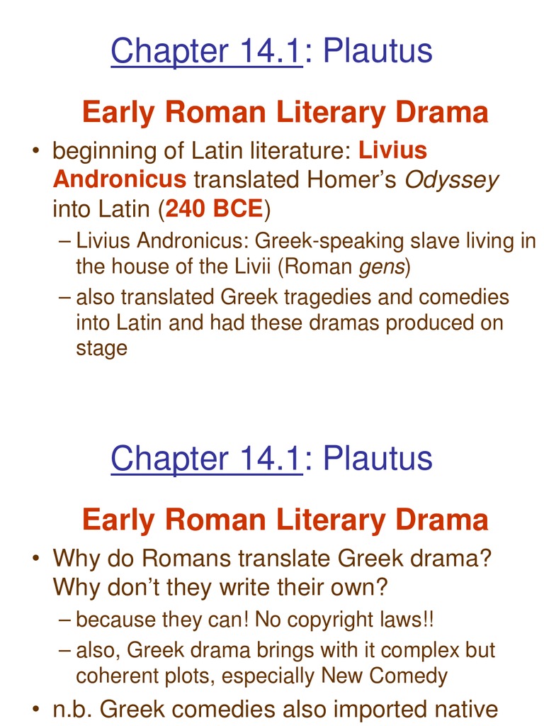 Chapter 14.1: Plautus: Early Roman Literary Drama | PDF | Theatre ...