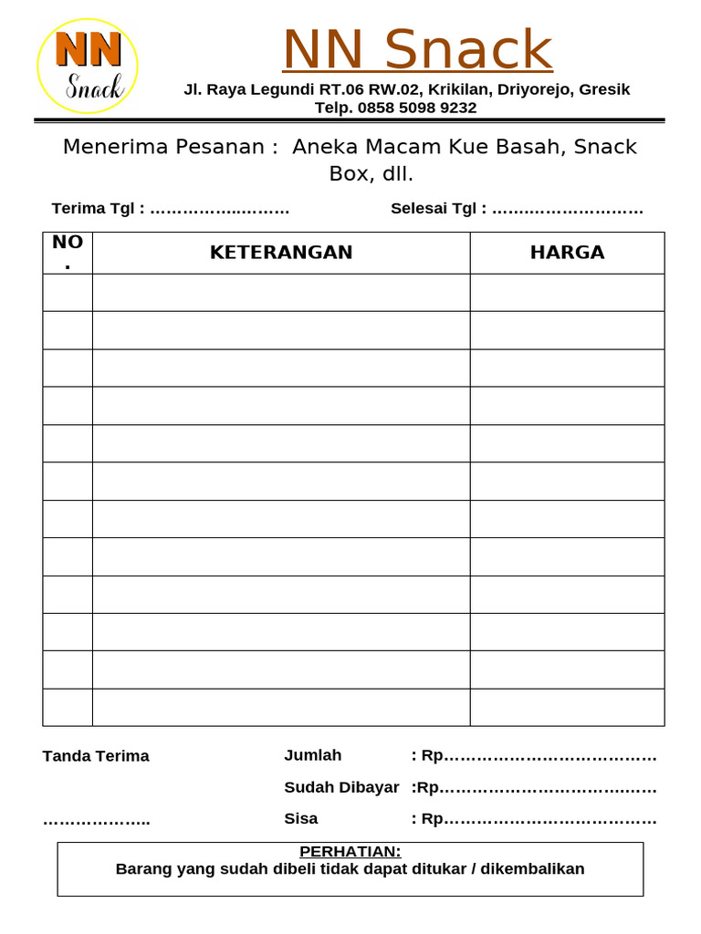 Nota Toko Snack | PDF