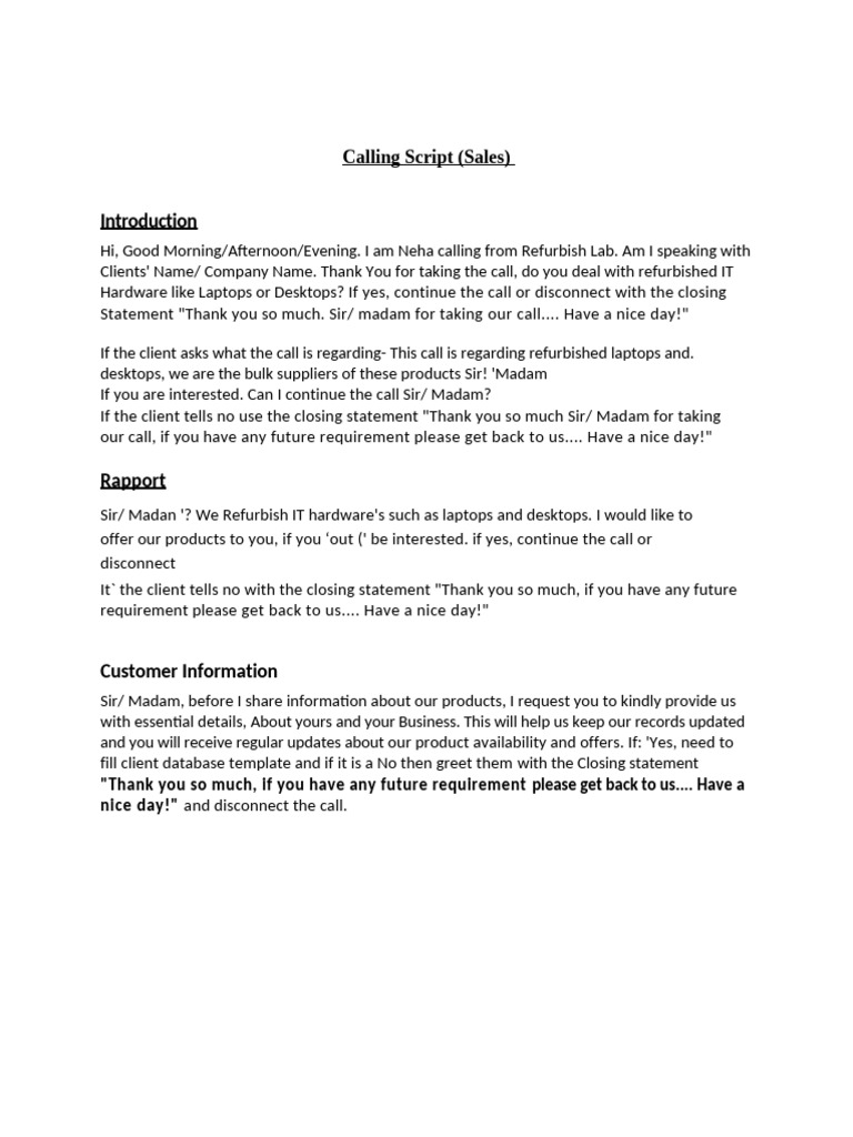 Edited Calling Script | PDF