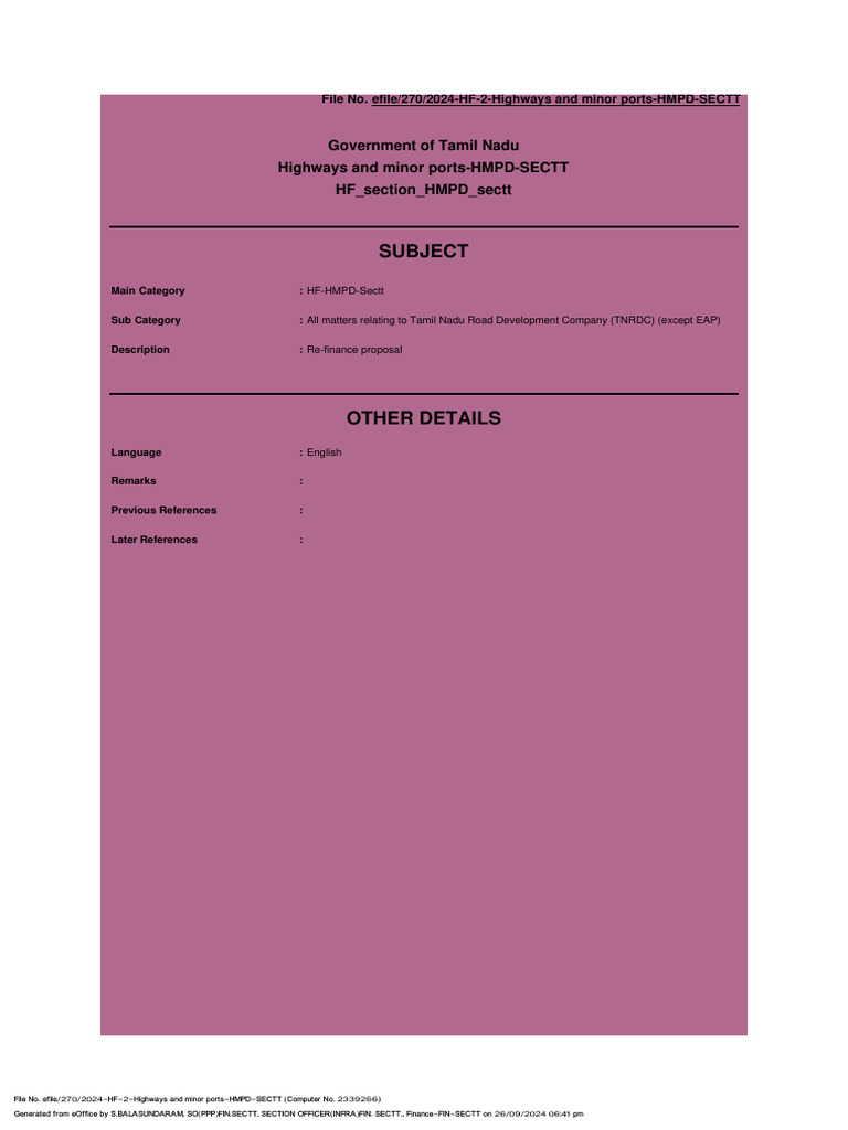 Subject: Government of Tamil Nadu Highways and Minor ports-HMPD-SECTT ...