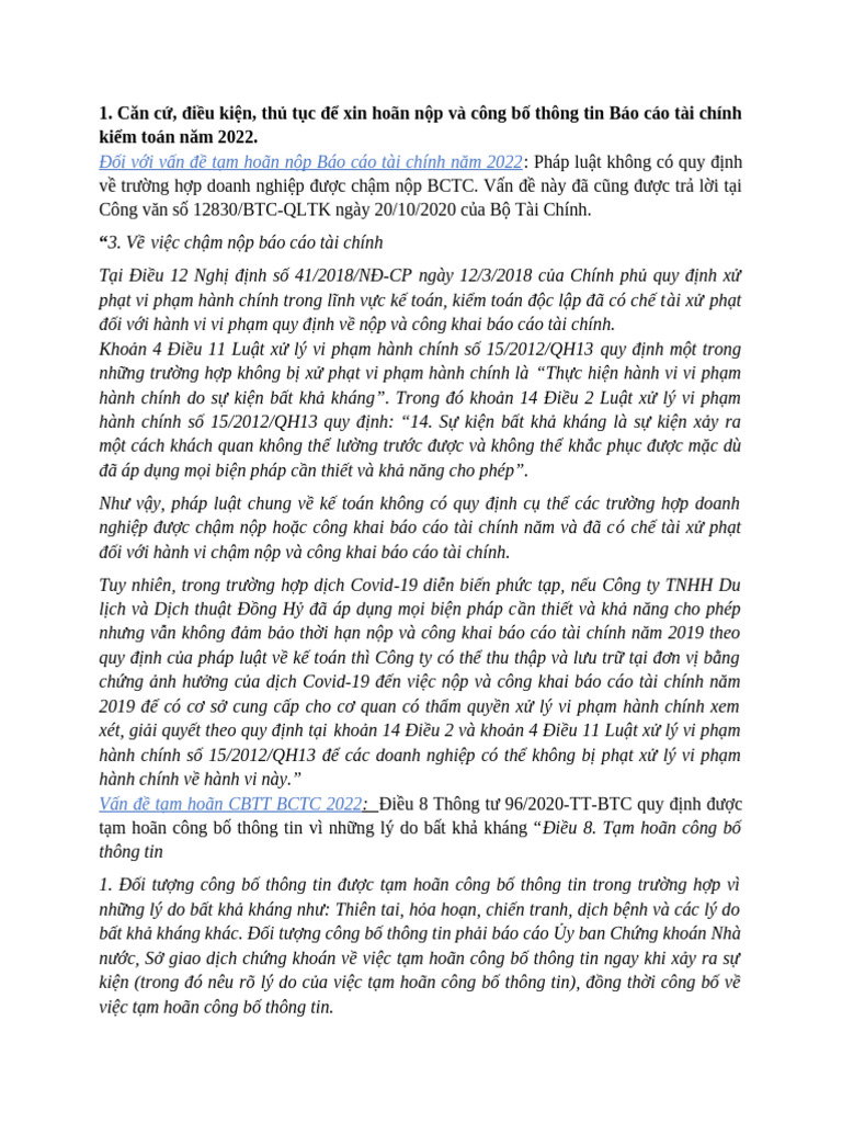 Cham Nop Và CBTT BCTC Nam 2022 | PDF