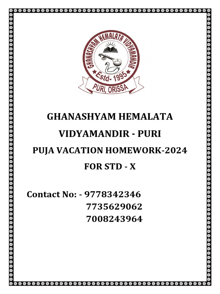 GHVM-STD - 10-Puja Vacation Homework - 2024-25 | PDF