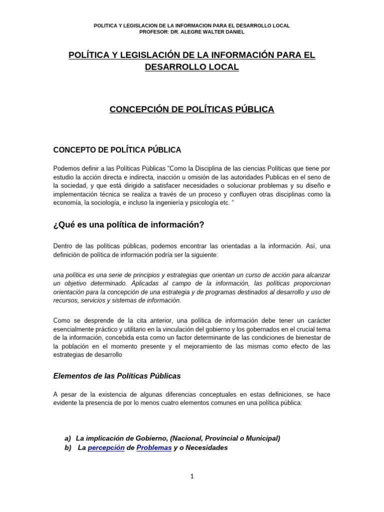 Política y Legislación de La Información para El Desarrollo Local 2020 ...