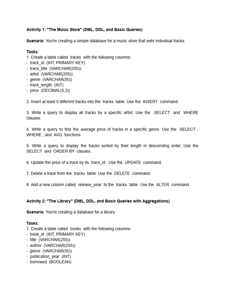 DML, DDL and Basic Query Activities | PDF