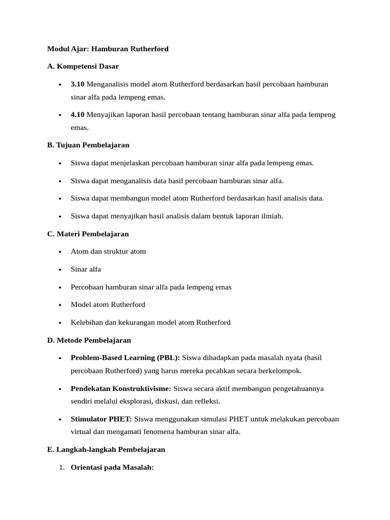 Modul Ajar Hamburan Rutherford 1 | PDF