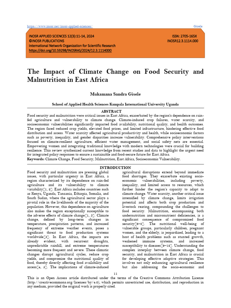 The Impact of Climate Change On Food Security and Malnutrition in East ...