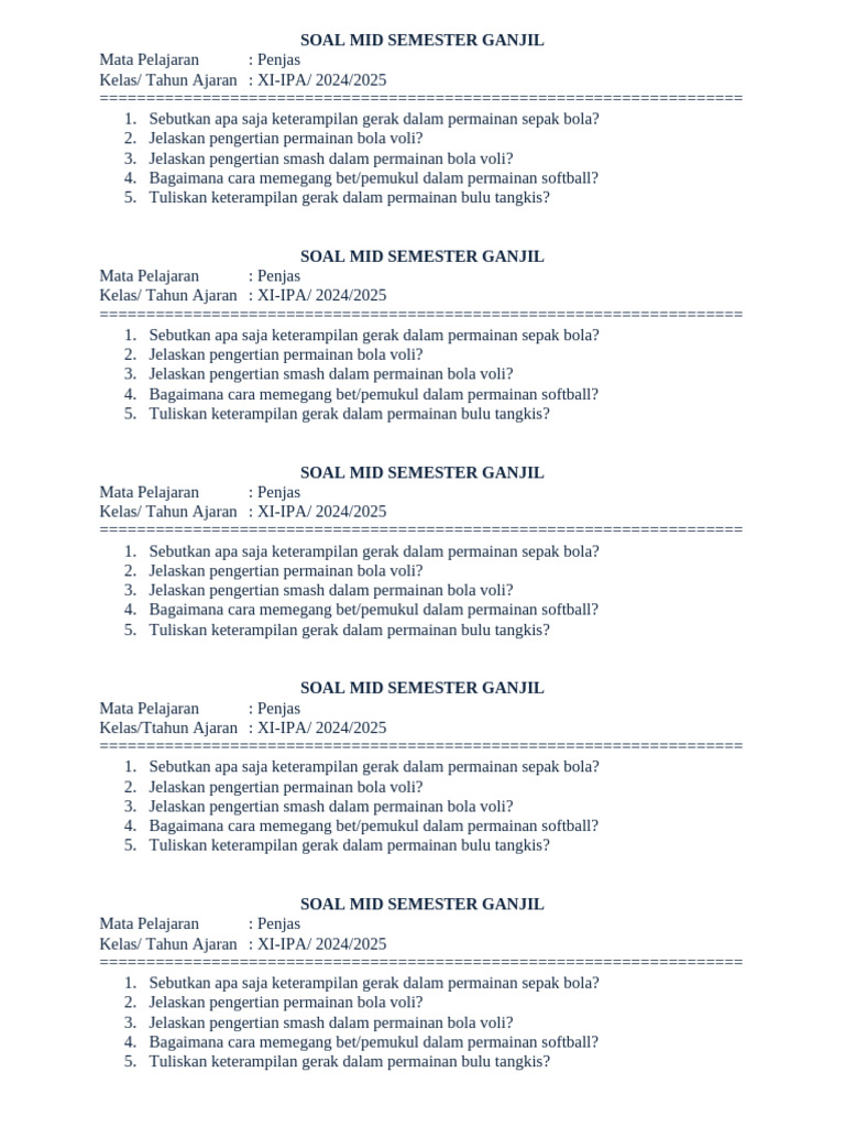 Soal Mid Penjas Xi Ipa | PDF