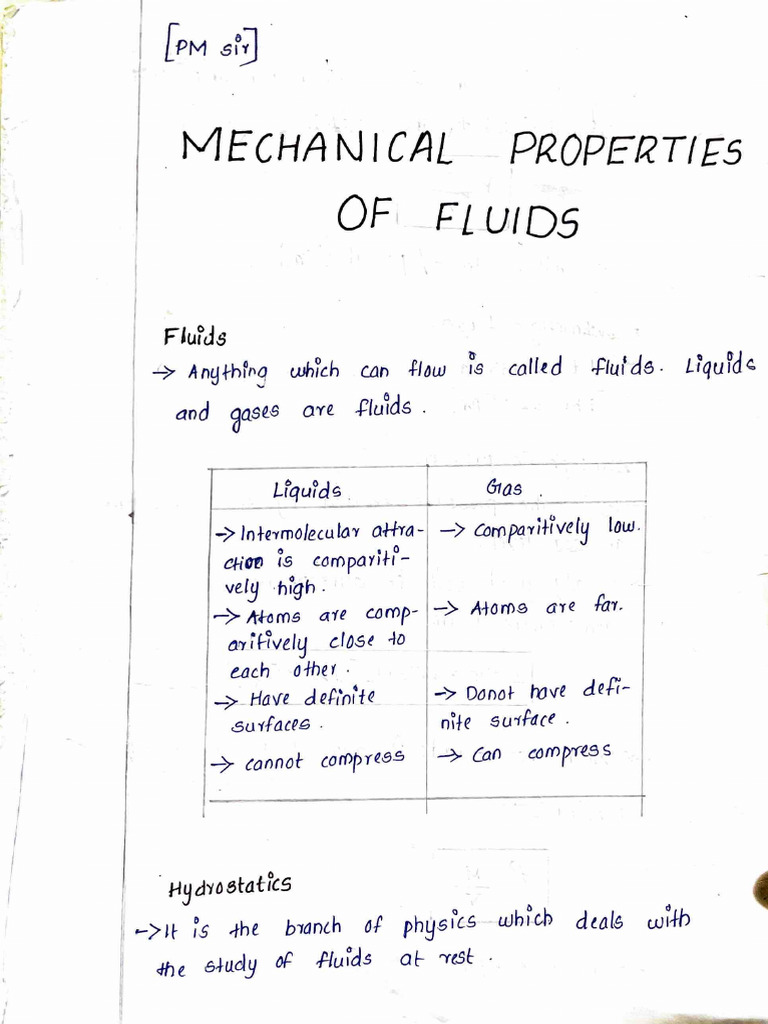 MECHANICAL PROPERTIES OF FLUID (Physics NCERT Notes) | PDF