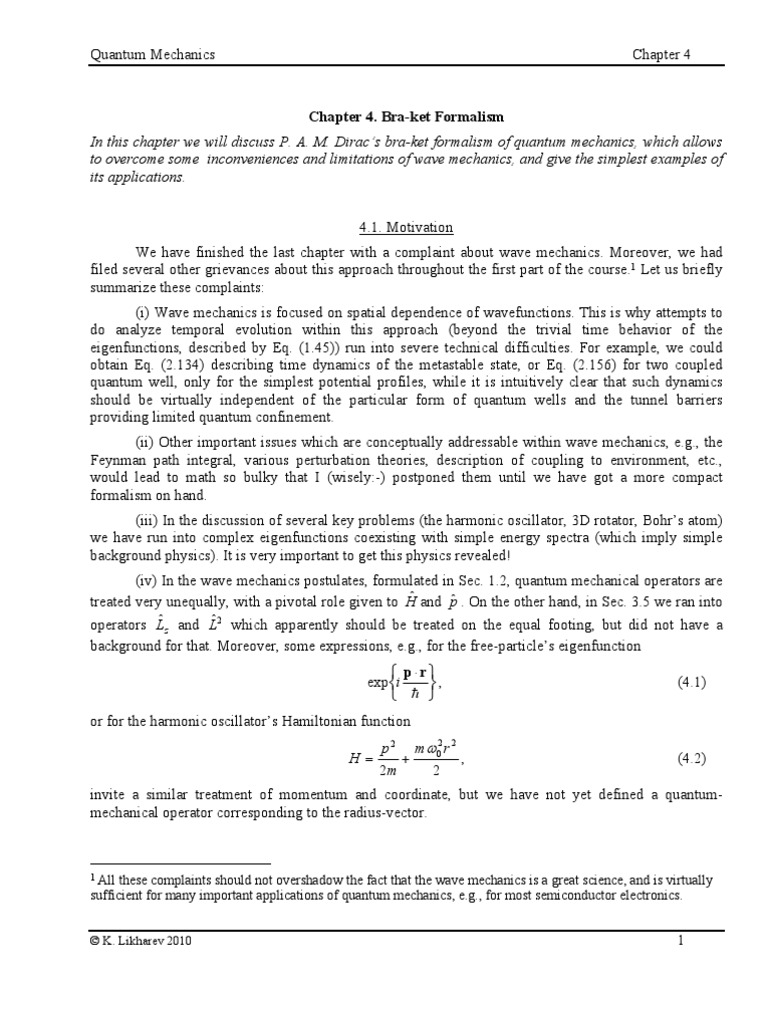 Ch4 - Chapter 4. Bra-Ket Formalism | PDF | Eigenvalues And Eigenvectors | Vector Space