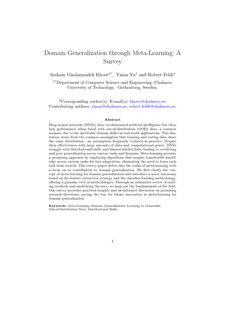 Domain Generalization Through Meta Learning A Survey Pdf