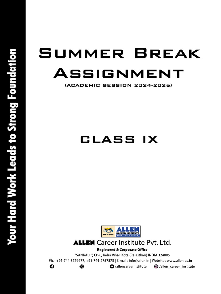 Class IX Summer Break Assignment Guide | PDF | Cell (Biology) | Velocity
