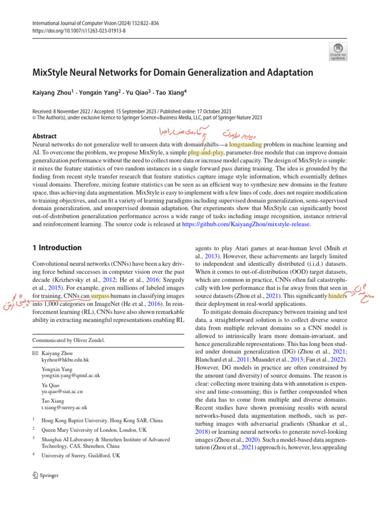 MixStyle Neural Networks For Domain Generalization and Adaptation | PDF