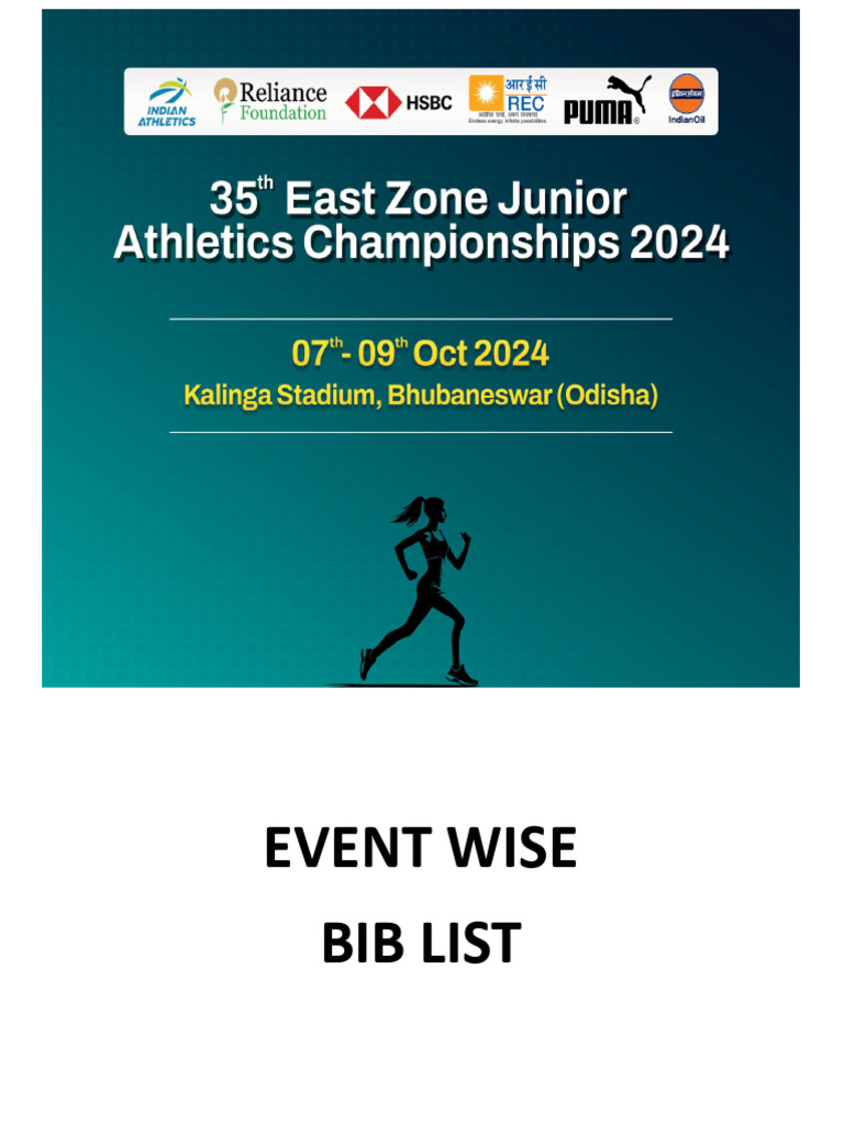 35th East Zone Event Wise Bib List | PDF