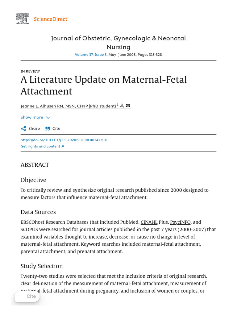 A Literature Update on Maternal-Fetal Attachment - ScienceDirect | PDF