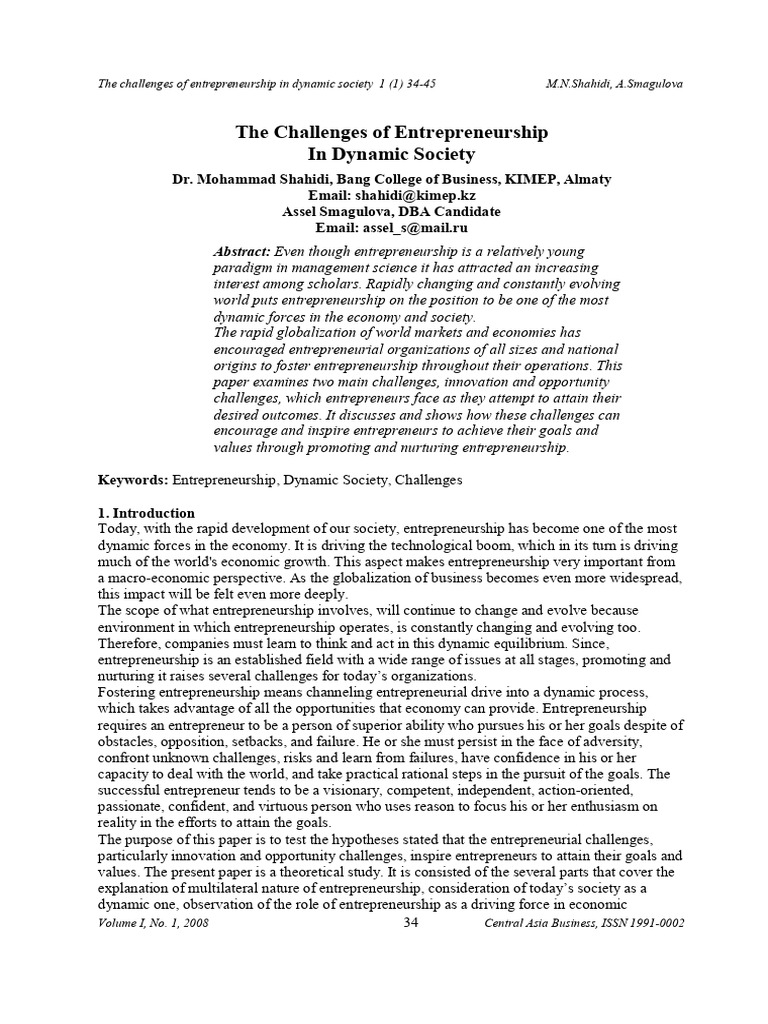 Entrepreneurship Challenges in Dynamic Society | PDF | Entrepreneurship ...