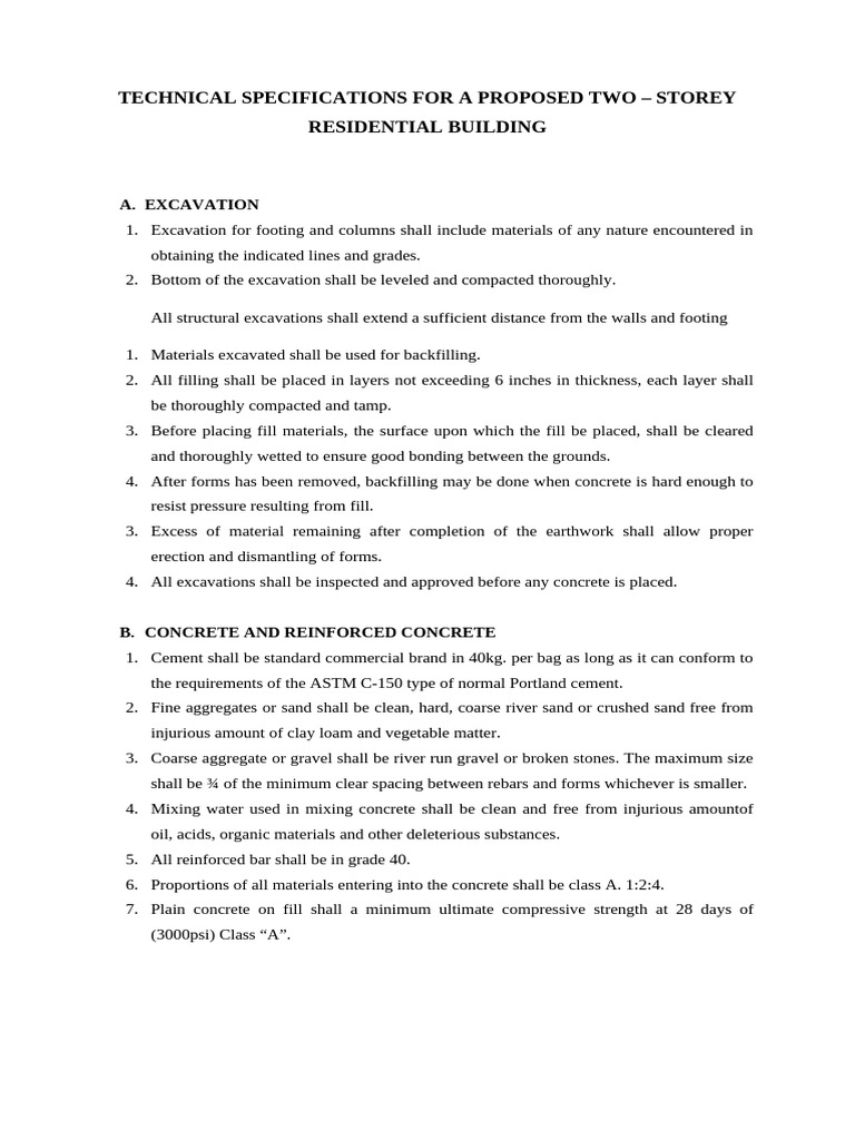 Technical Specifications For A Proposed Two | PDF