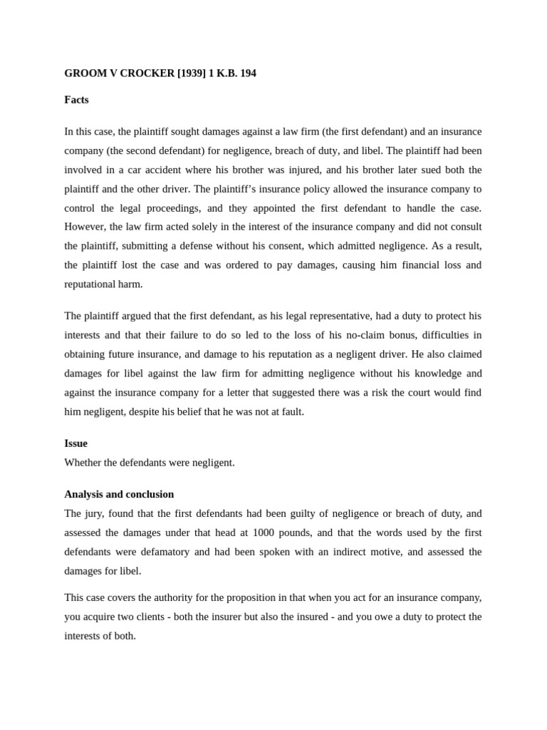 Groom V Crocker - Group 3 | PDF