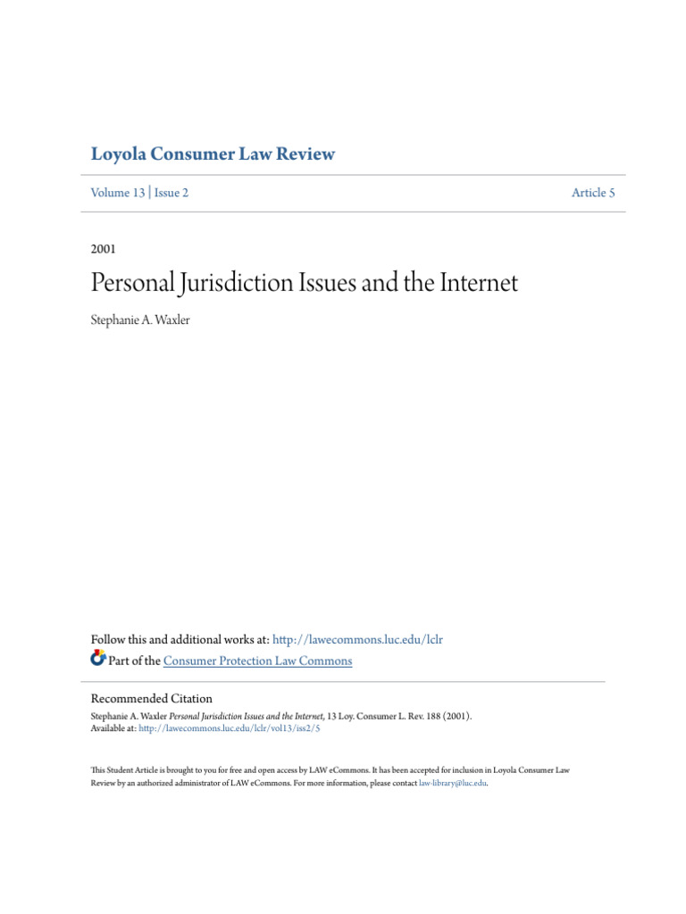 Personal Jurisdiction and the Internet | PDF | Personal Jurisdiction ...