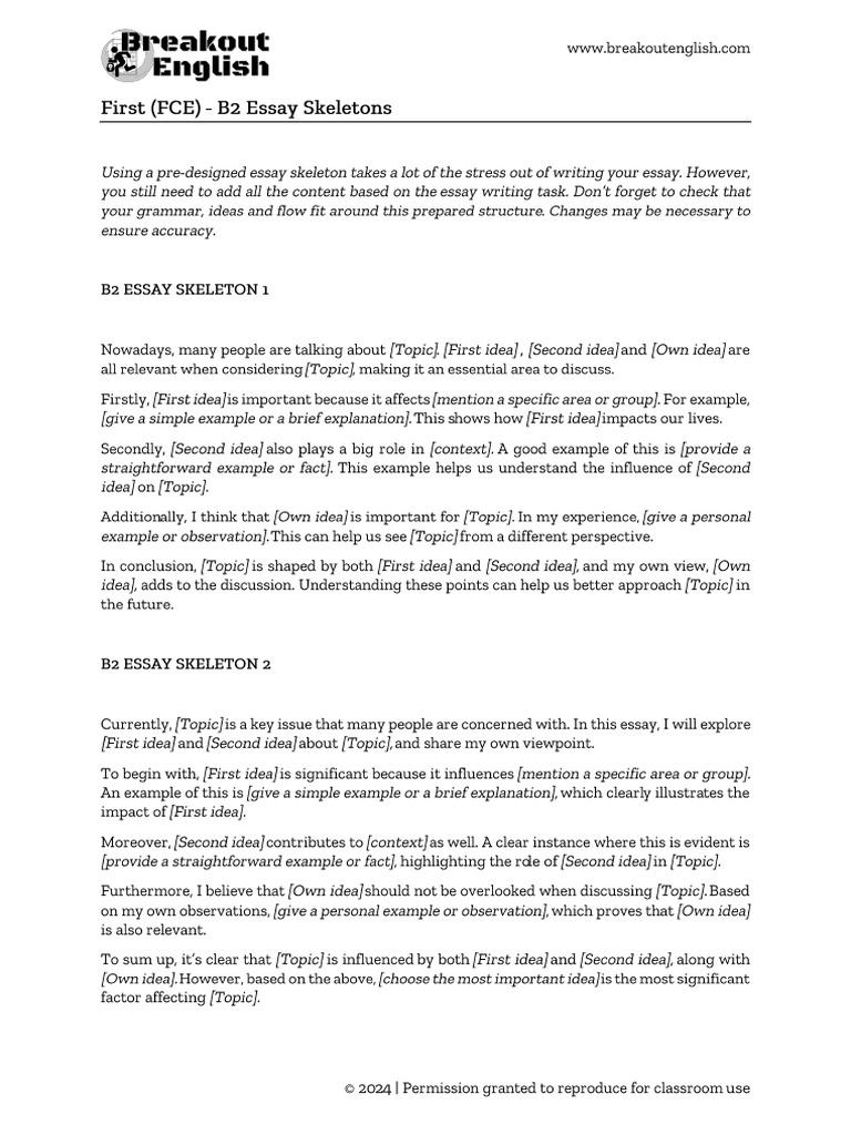 First FCE B2 Essay Skeletons | PDF