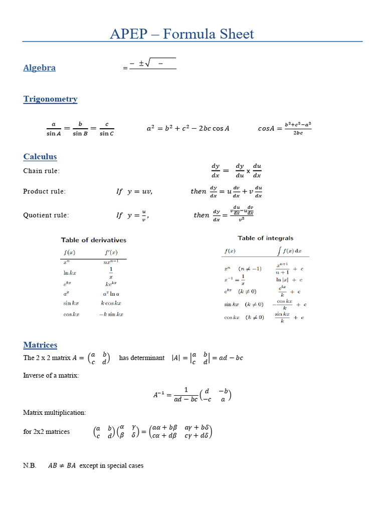 APEP Formula Sheet | PDF