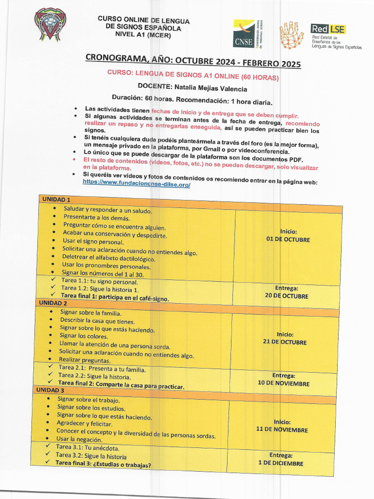 Cronograma Curso LSE A1 2024 CEUR | PDF