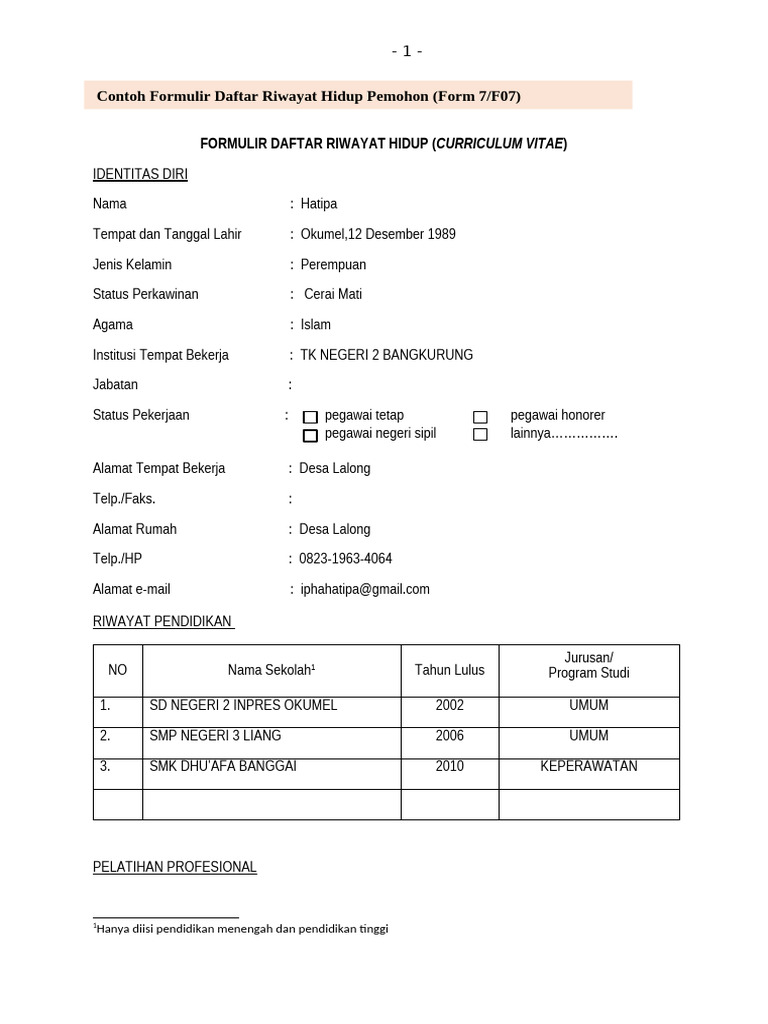 Formulir - Daftar - Riwayat - Hidup - Pemohon - (Form - 7 - F07) | PDF