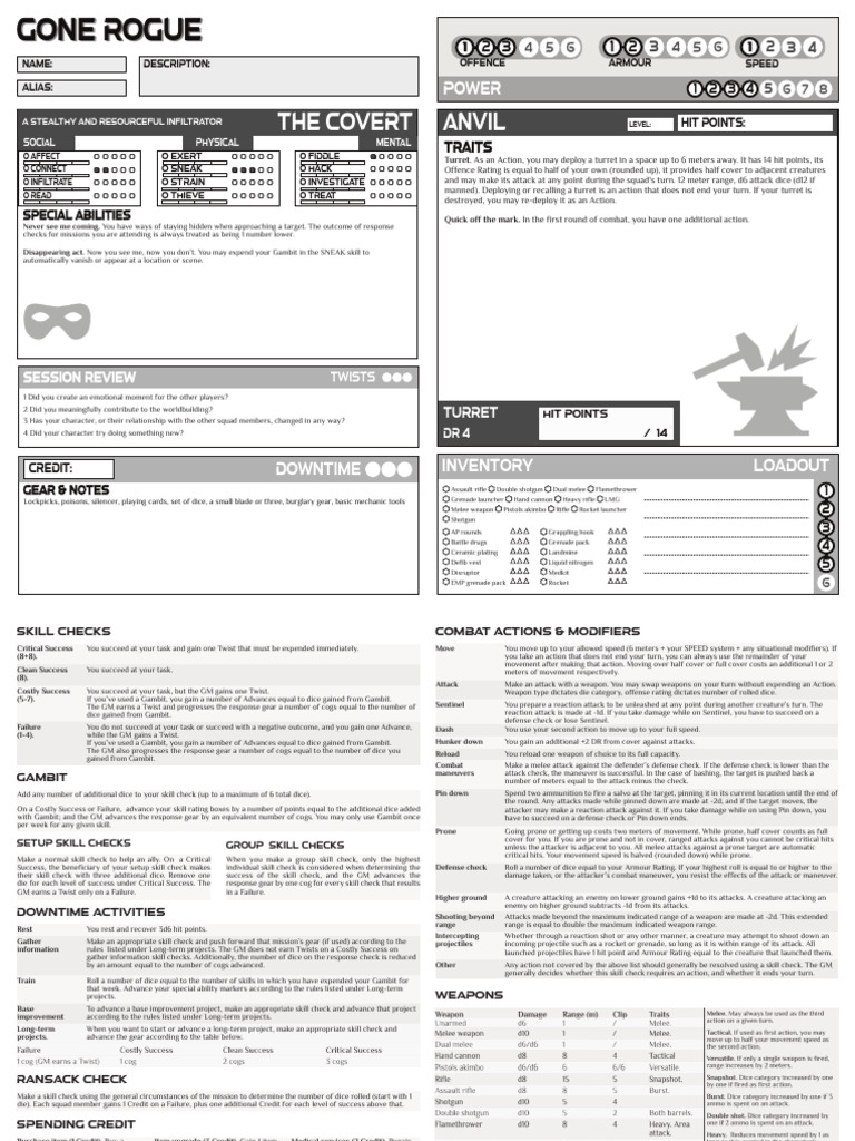 Gone Rogue v1.0 Character Sheets | PDF