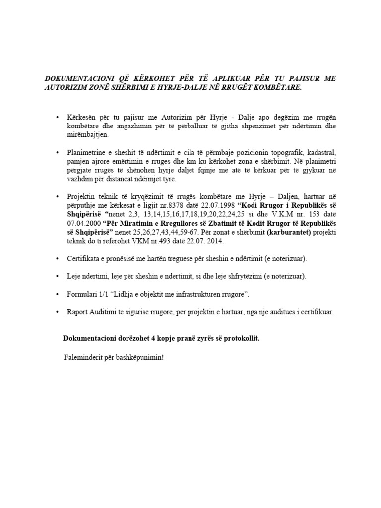 Dokumentacioni Per Aplikim Autorizimi Zone Sherbimi Hyrje-Dalje Ne ...