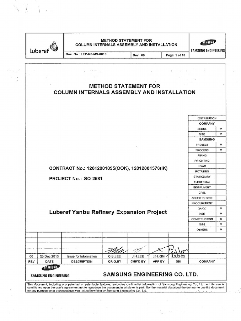 LEP-R0-MS-0013 - 00 Column Internals Assembly & Installation | PDF