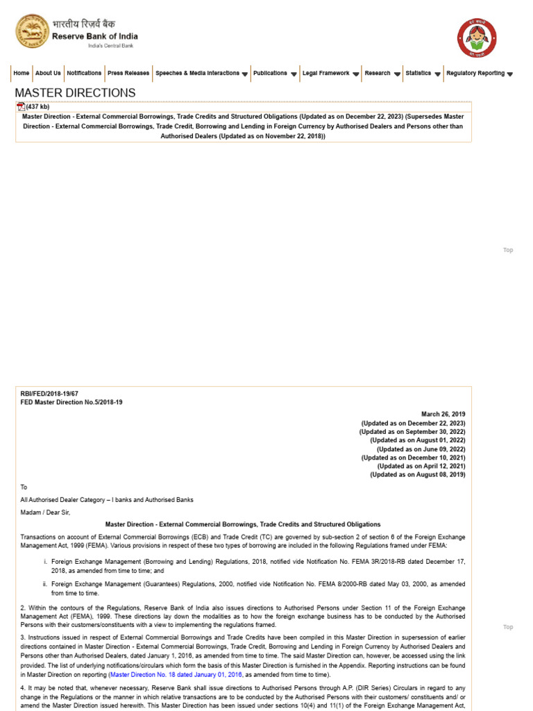 Reserve Bank of India - Master Directions | PDF