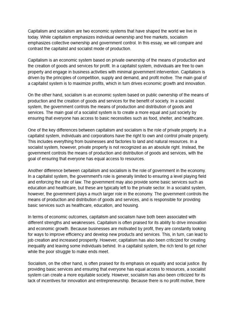 Capitalism Vs Socialism Pdf