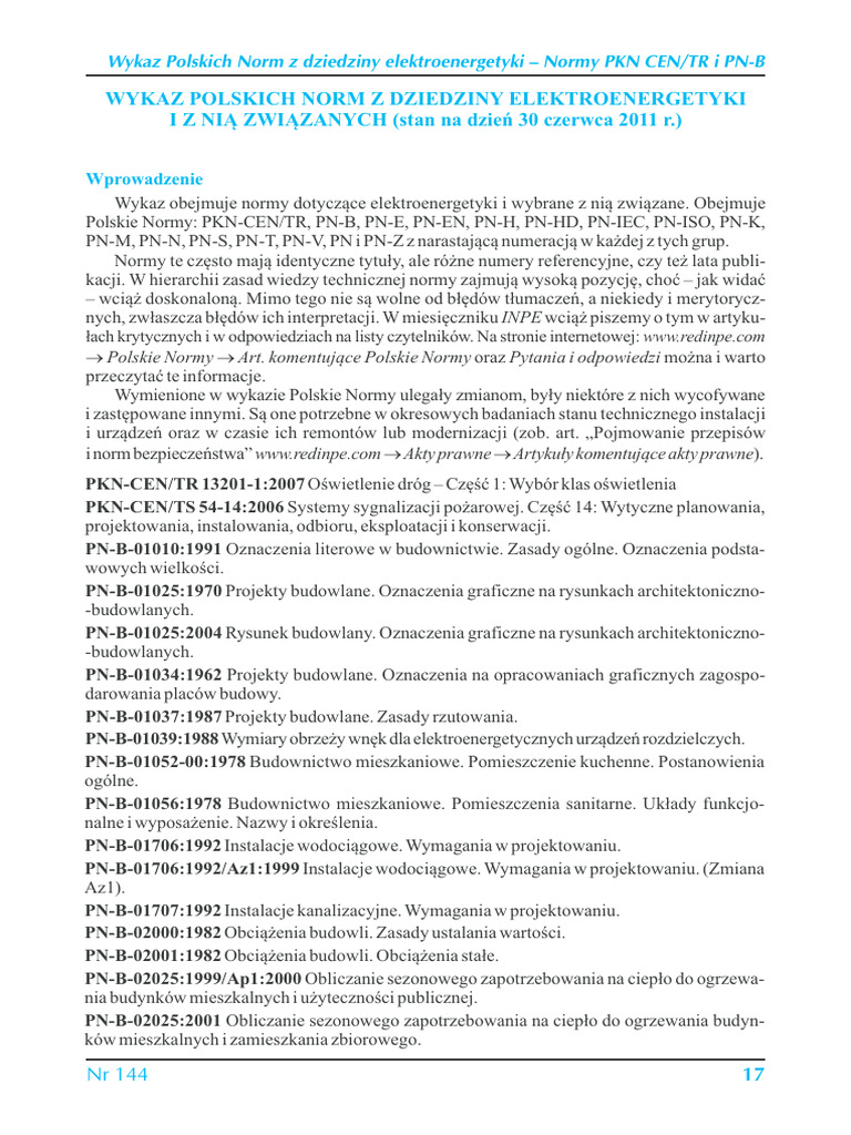 Wykaz Polskich Norm Z Dziedziny Elektroenergetyki | PDF