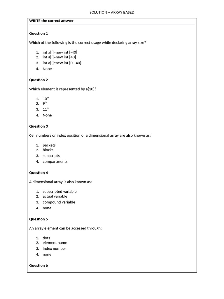 Mcq Arrays Pdf 