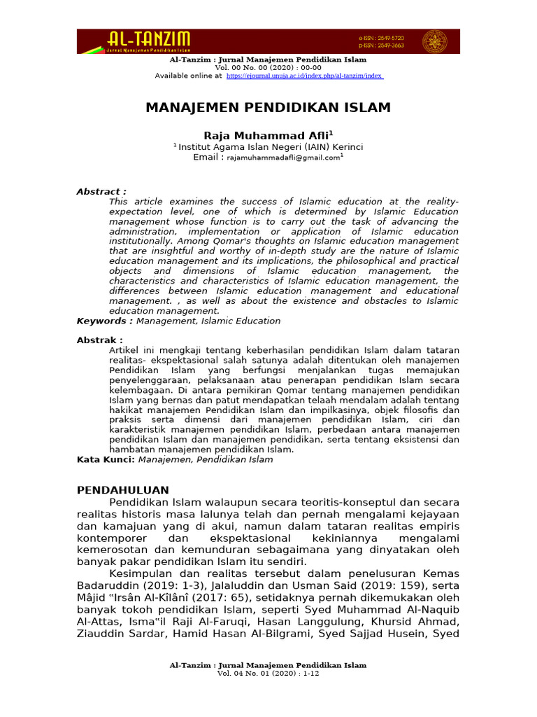 Jurnal Manajemen Pendidikan Islam (Mpi) | PDF