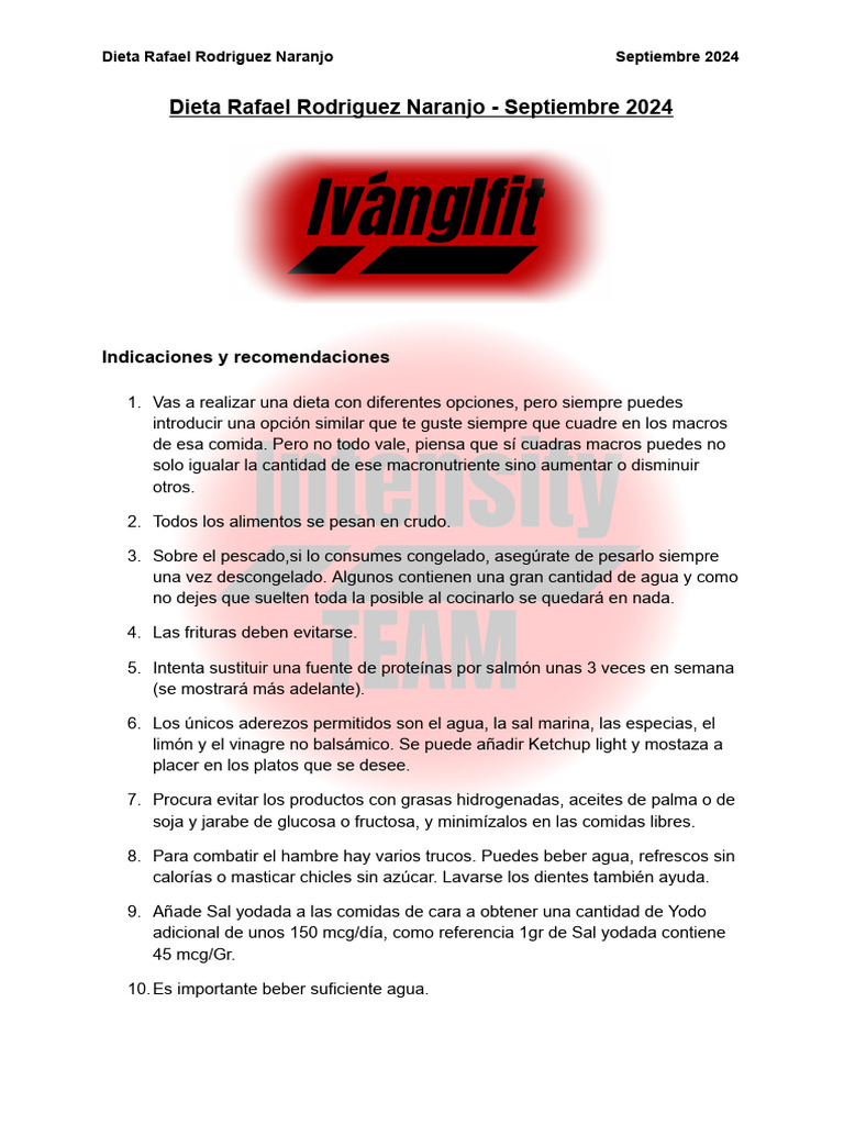 Dieta Rafael Rodriguez Naranjo - Septiembre 2024 | PDF