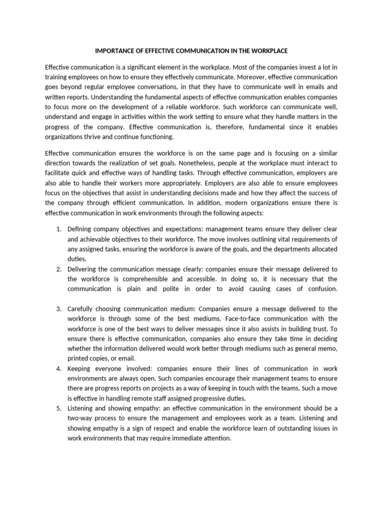 Importance of Effective Comm in The Workplace Speech - 2021 | PDF