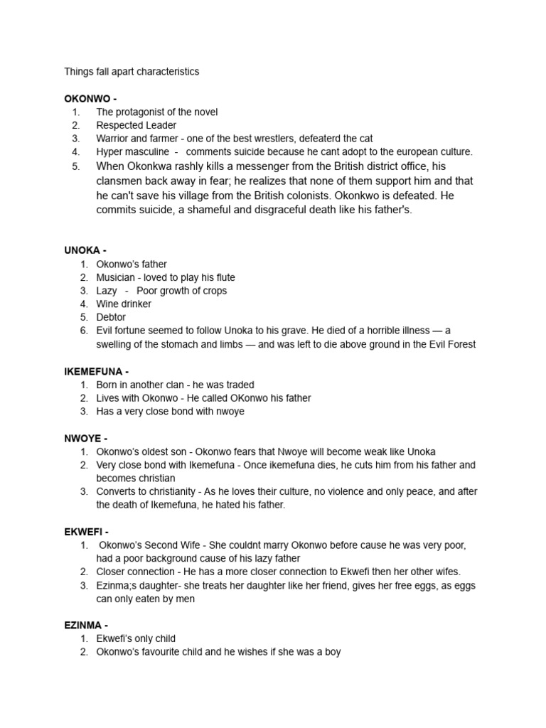 Things Fall Apart Characteristics | PDF | Mystery, Thriller & Crime Fiction