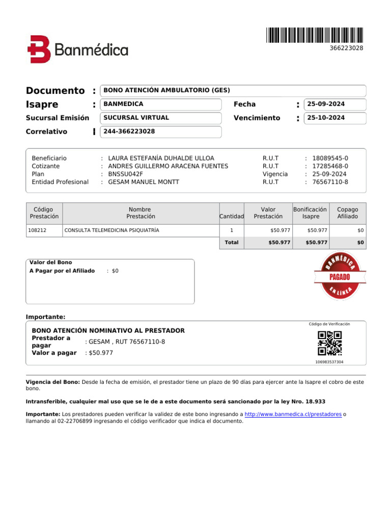 Bono Consulta Medica GES | PDF