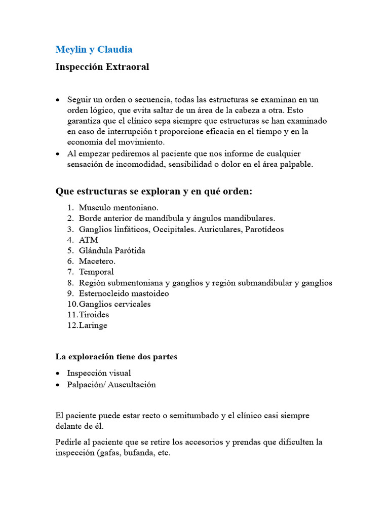 Inspección Extraoral MEY Y CLAU | PDF