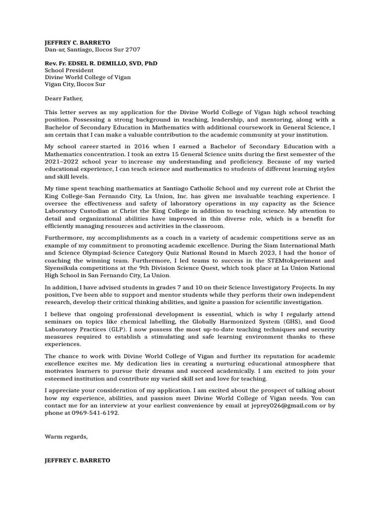 DWCV Application Letter | PDF