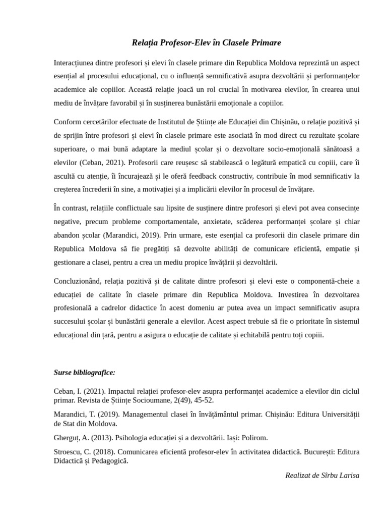 Profesor-Elev: Clave en Educación Moldova | PDF