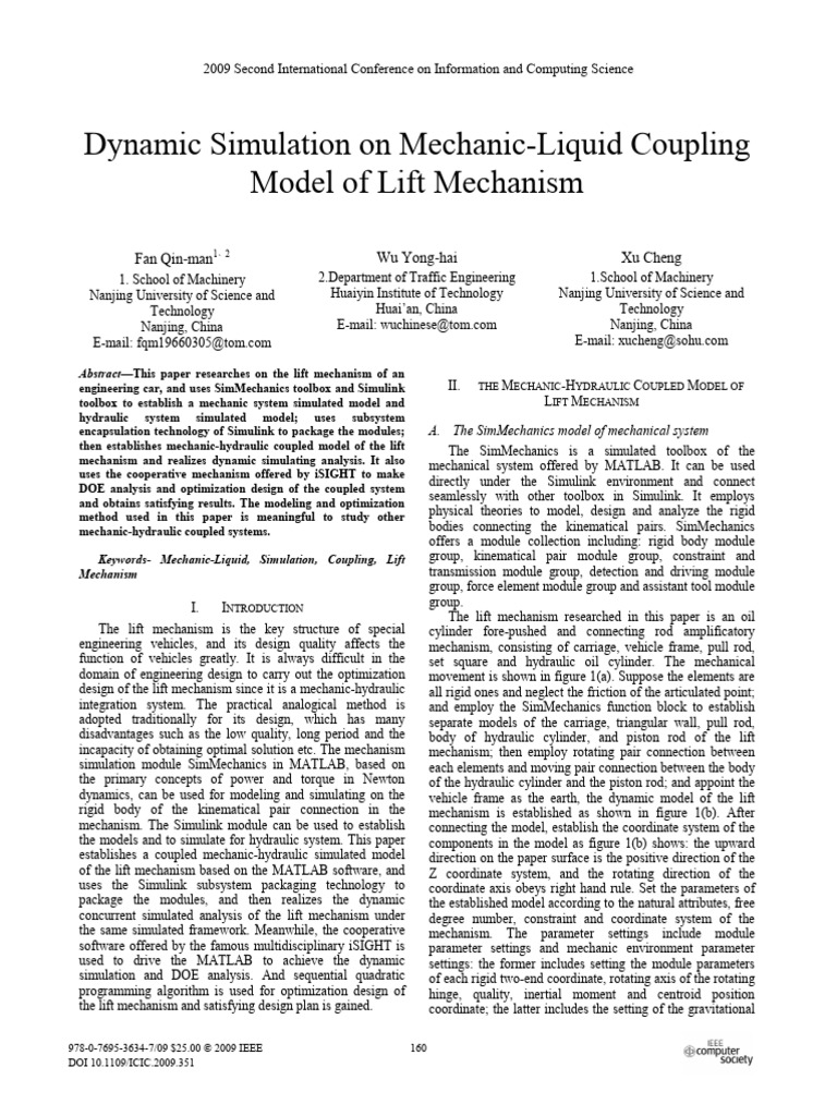 Dynamic Simulation On Mechanic-Liquid Coupling Model of Lift Mechanism | PDF